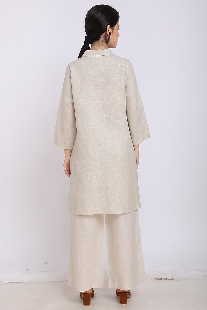 Beige Embroidered Tunic by Linen Bloom at Pernia's Pop Up Shop 2026