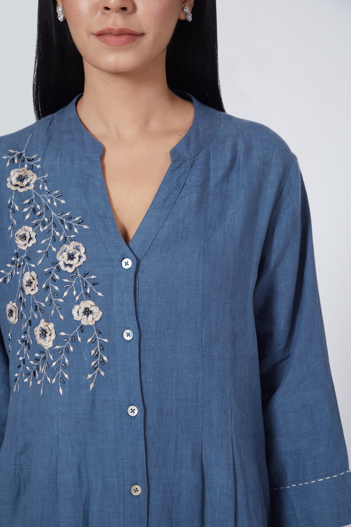 Indigo Hand Embroidered Tunic Design by Linen Bloom at Pernia's Pop Up ...