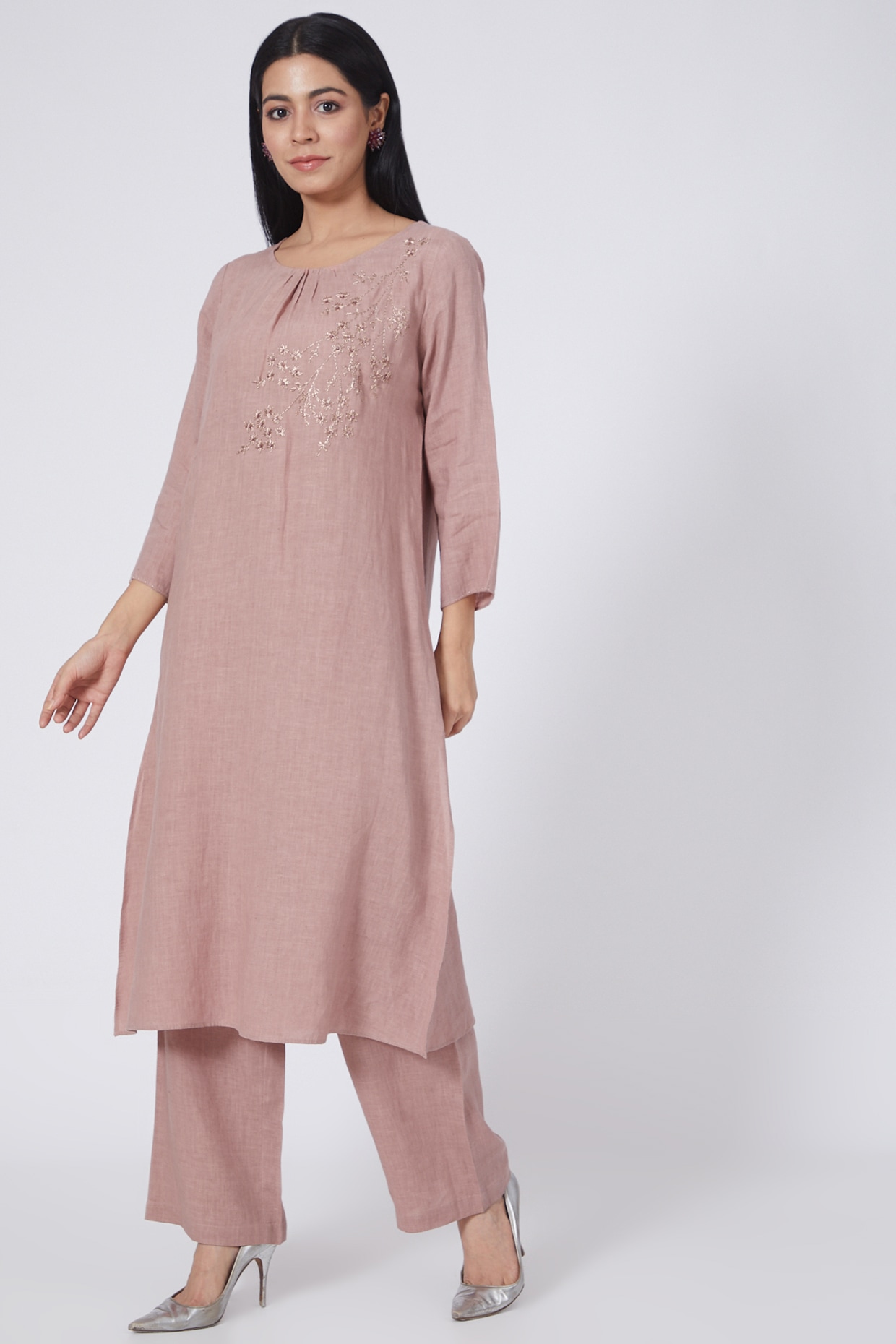 Blush Pink Embroidered Long Tunic by Linen Bloom at Pernia's Pop Up ...