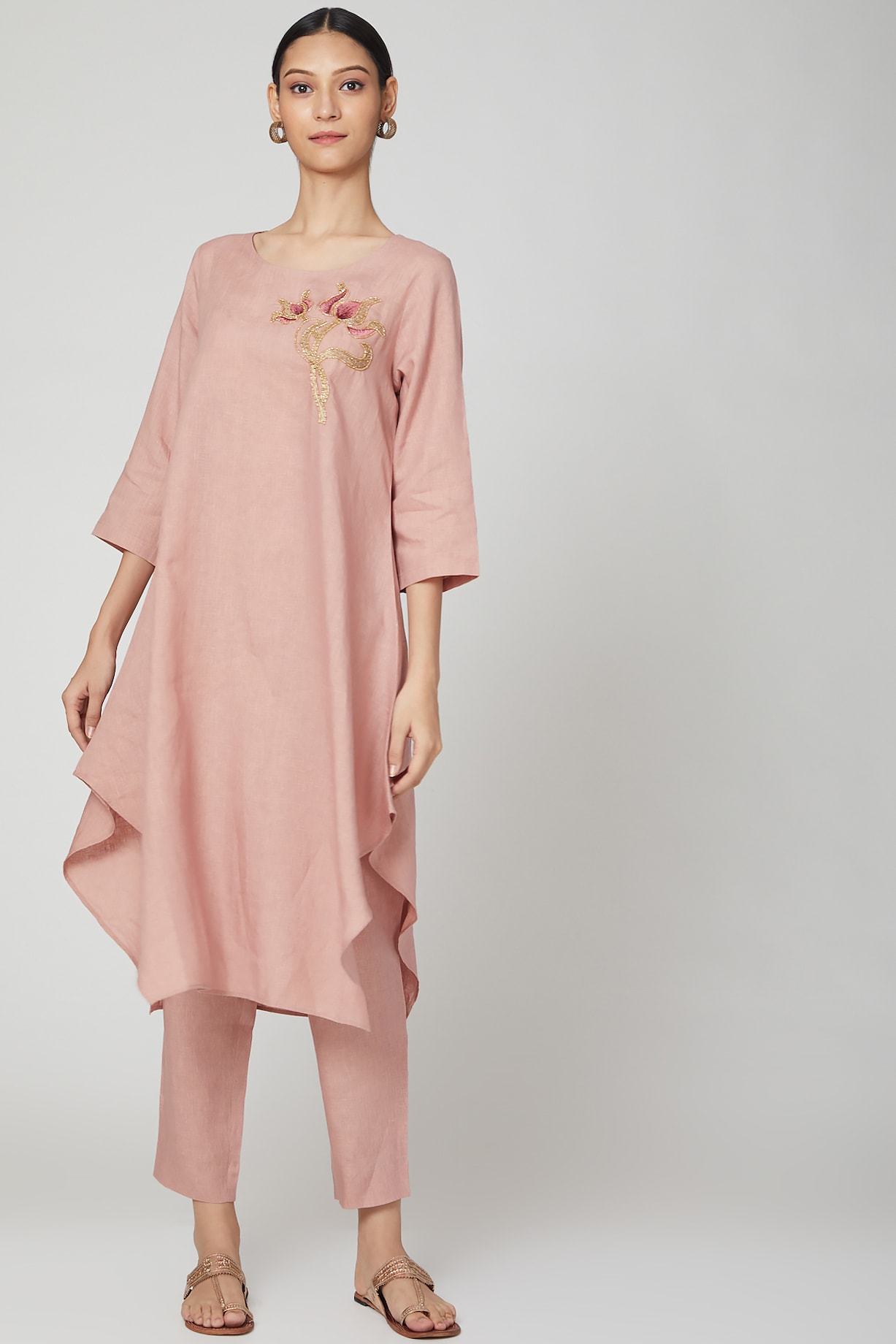 Onion Pink Embroidered Tunic by Linen Bloom at Pernia's Pop Up Shop 2024