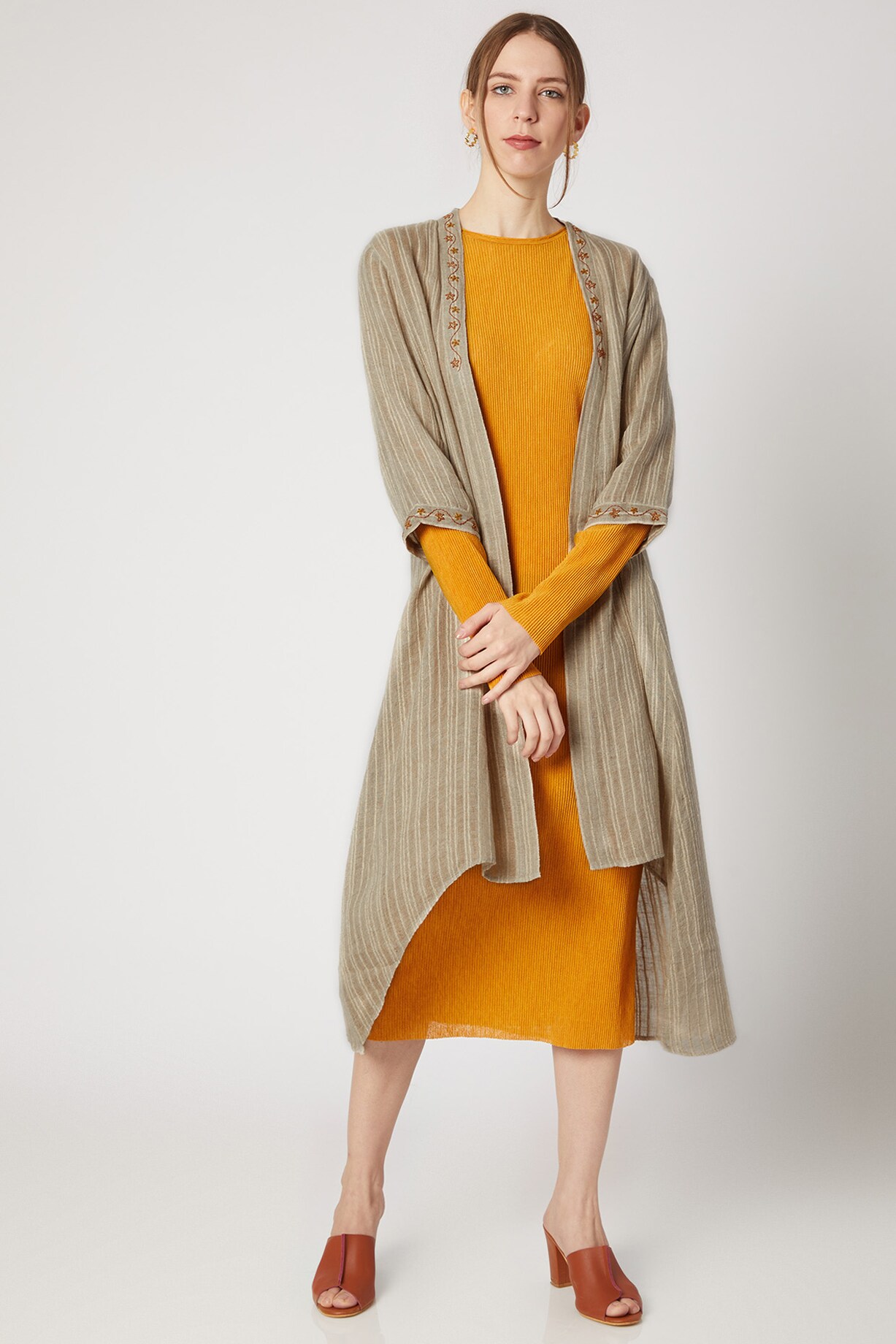 Beige Embroidered Asymmetric Cape Design by Linen Bloom at Pernia's Pop ...