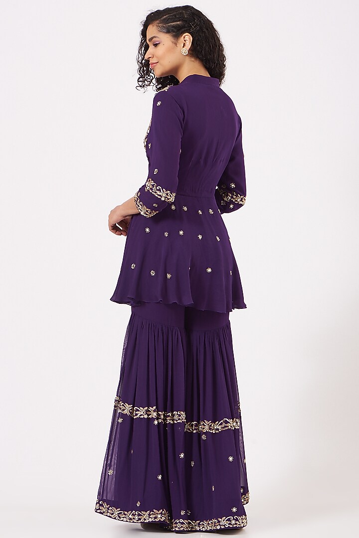 Purple Embroidered Sharara Set by Kylee at Pernia's Pop Up Shop 2025