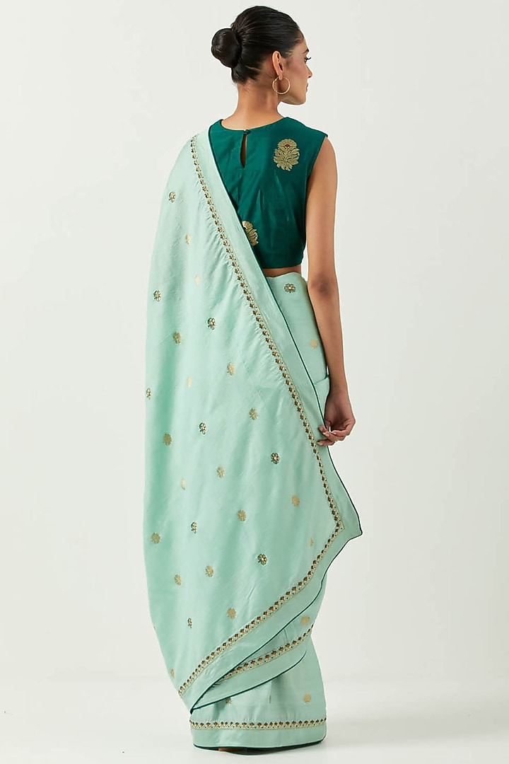 Sage Green Banarasi Boota Saree Set by Label Earthen Pret at Pernia's ...