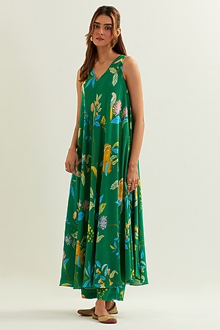 Green Viscose Crepe Silk Tunic Set by Label Earthen Pret at Pernia's ...