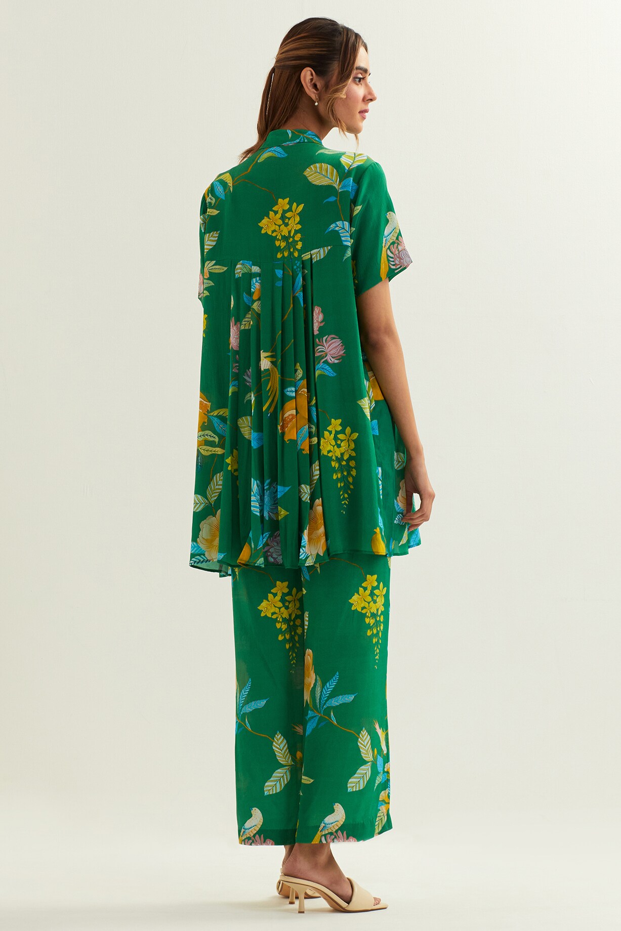 Green Viscose Crepe Silk Co-Ord Set Design by Label Earthen Pret at ...