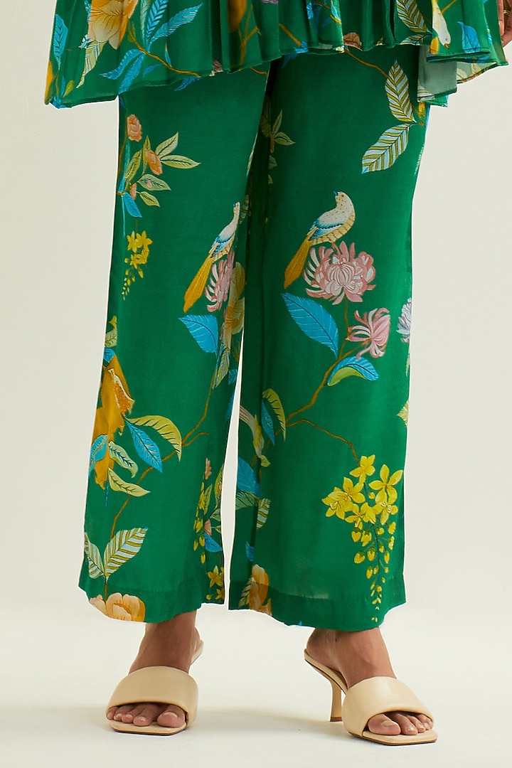 Green Viscose Crepe Silk Co-Ord Set Design by Label Earthen Pret at ...