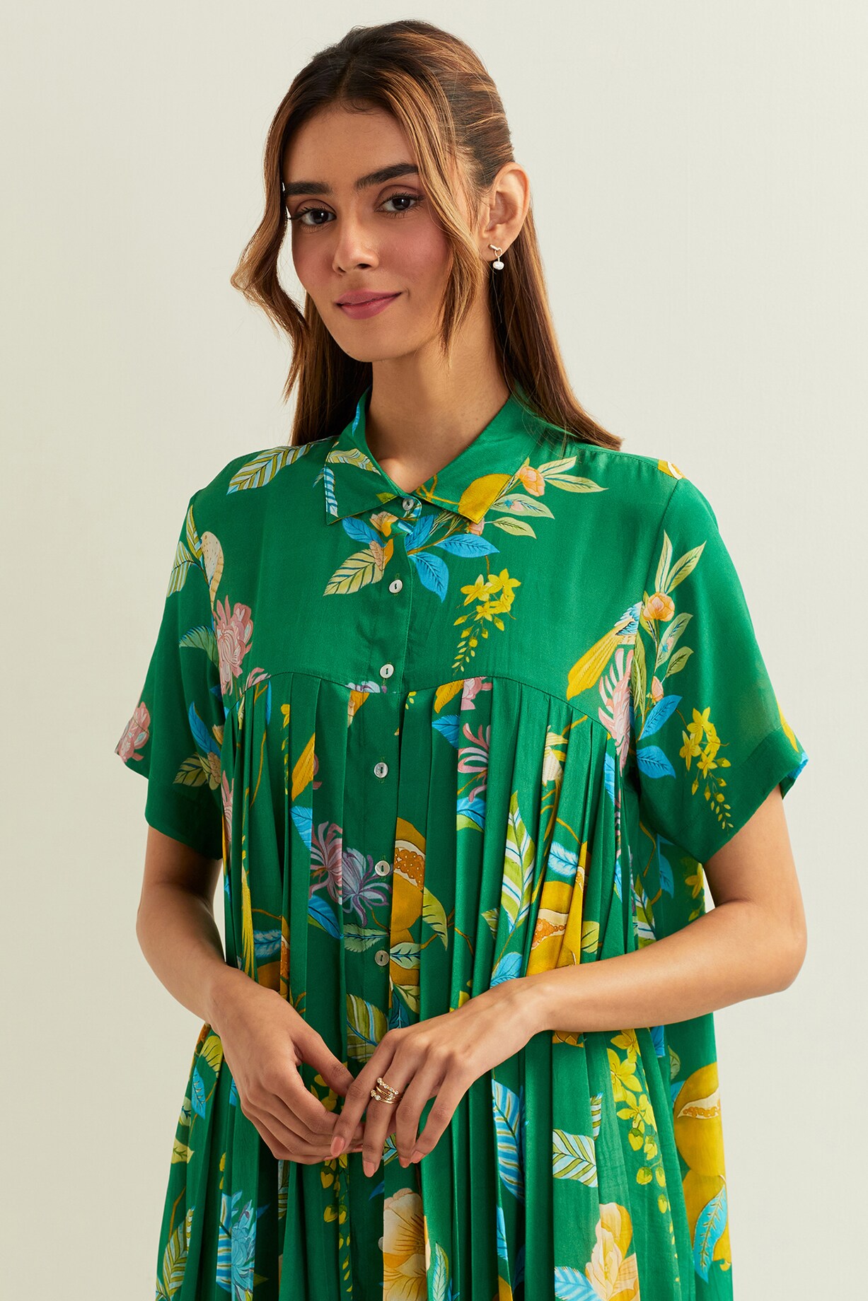 Green Viscose Crepe Silk Co-Ord Set Design by Label Earthen Pret at ...
