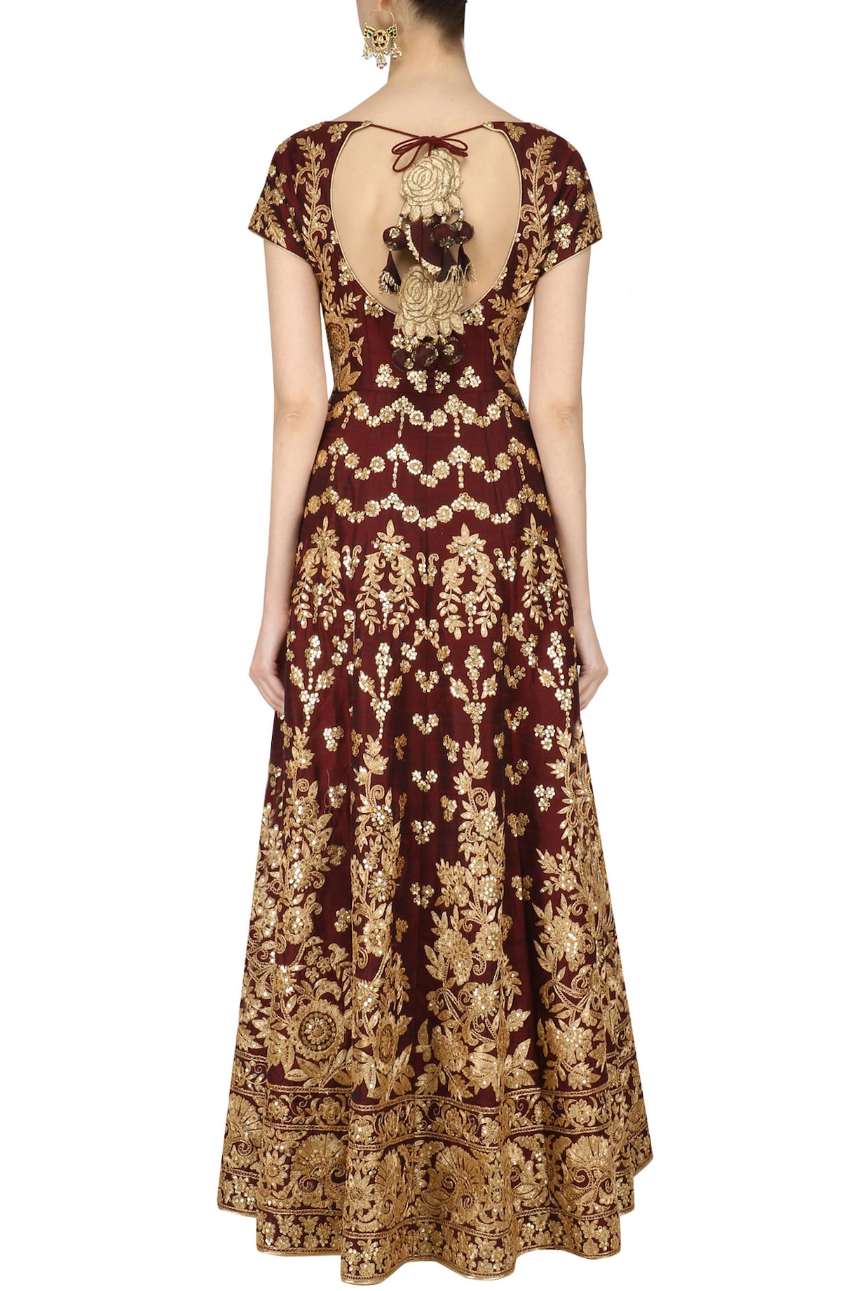 Maroon and gold floral embroidered anarkali set available only at ...