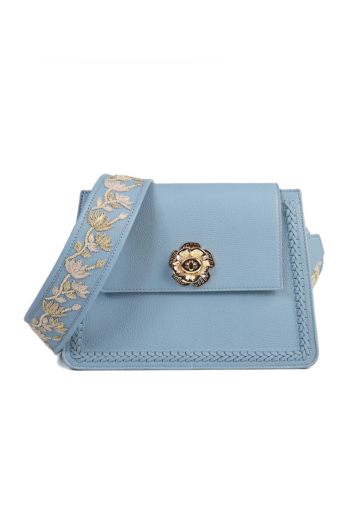 Powder Blue Embroidered Crossbody Handbag by The Leather Garden at ...