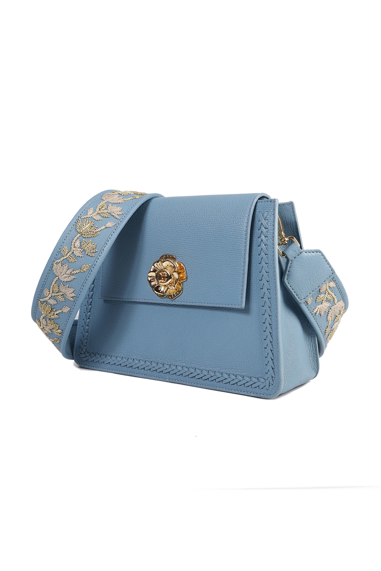 Powder Blue Embroidered Crossbody Handbag by The Leather Garden at ...