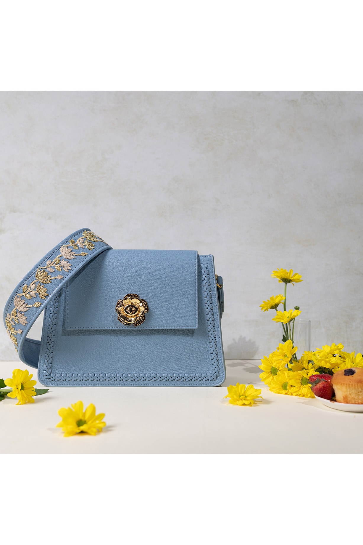 Powder Blue Embroidered Crossbody Handbag by The Leather Garden at ...