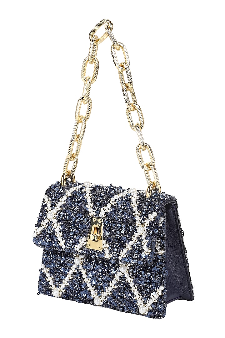 Blue Embellished Mini Bag Design by The Leather Garden at Pernia's Pop ...
