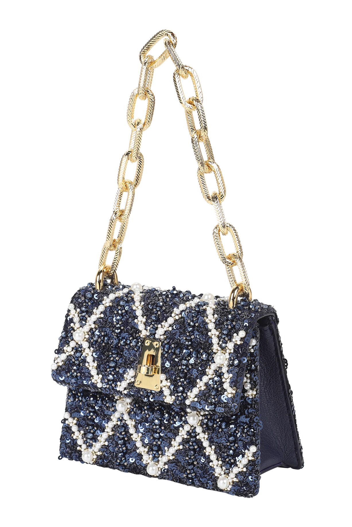 Blue Embellished Mini Bag Design by The Leather Garden at Pernia's Pop ...
