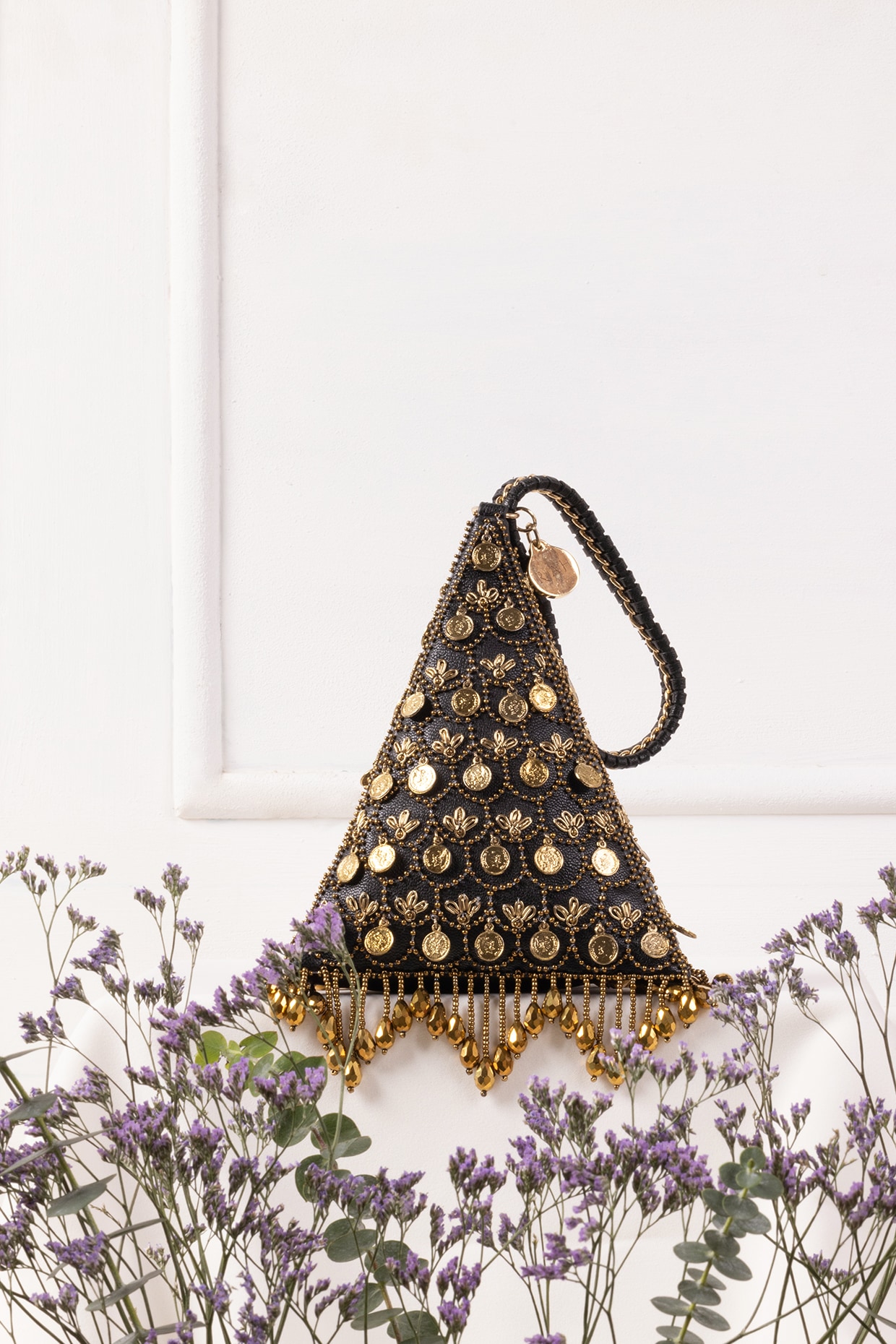 Black Leather Metallic Thread Embroidered Potli by The Leather Garden ...