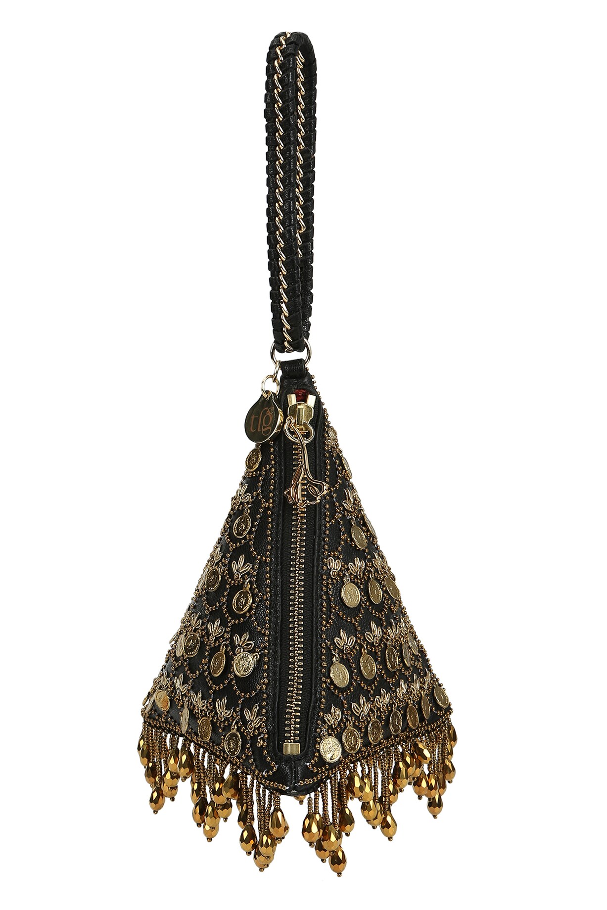 Black Leather Metallic Thread Embroidered Potli by The Leather Garden ...