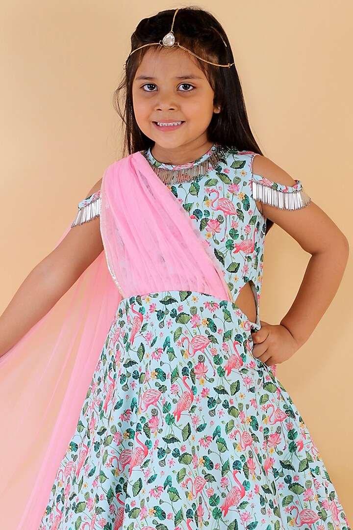 Powder Blue & Pink Crepe Gown For Girls by Li'l Angels at Pernia's Pop ...