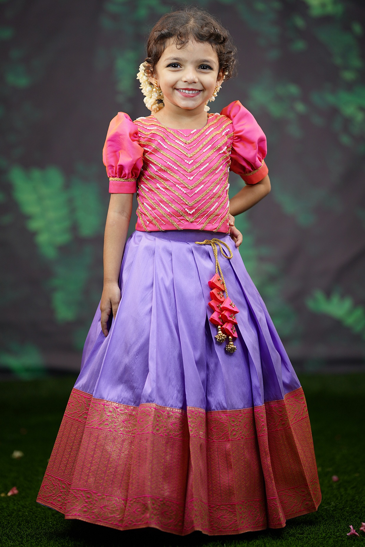 Lavender Taffeta Silk Skirt Set For Girls by Li & Li Boutique at Pernia ...