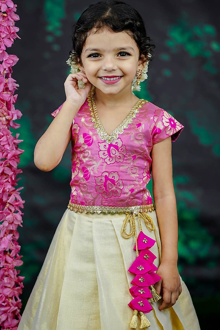 Golden Tissue Skirt Set For Girls by Li & Li Boutique at Pernia's Pop ...