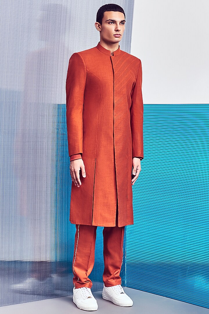 Rust-Red Embroidered Sherwani Design by Line Outline at Pernia's Pop Up ...