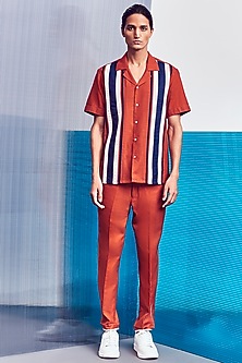 Rust-Red Paneled Shirt Design by Line Outline at Pernia's Pop Up Shop 2024