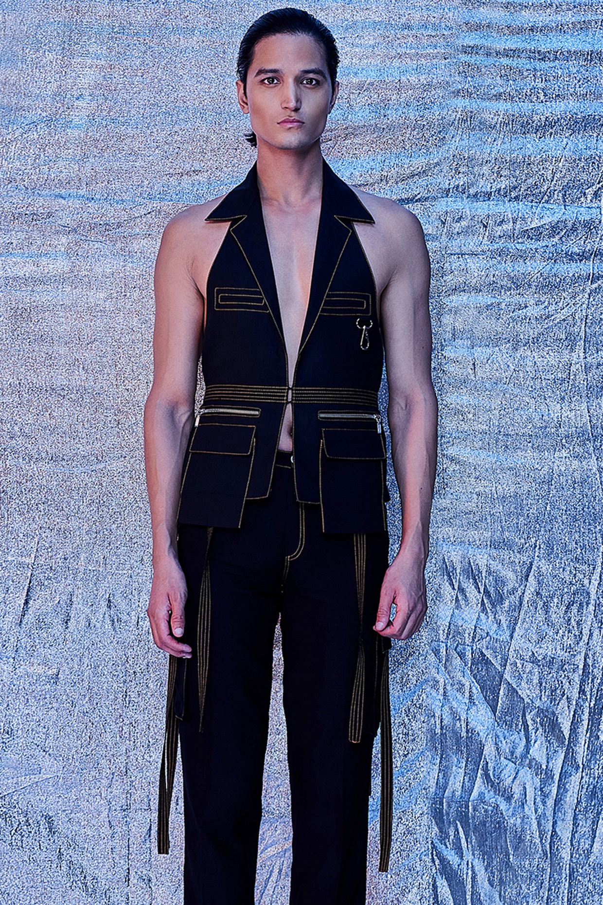 Black Cotton Utilitarian Vest by Line Outline at Pernia's Pop Up Shop 2025