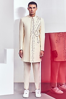 Cream Hand Embroidered Sherwani Design by Line Outline at Pernia's Pop ...