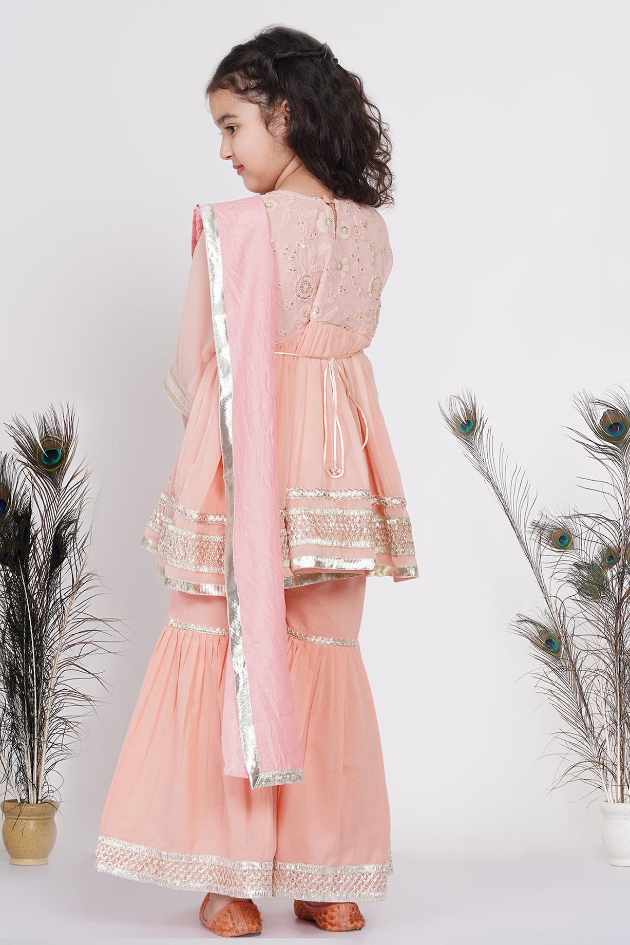 Peach Cotton Sharara Set For Girls by Little Bansi at Pernia's Pop Up ...