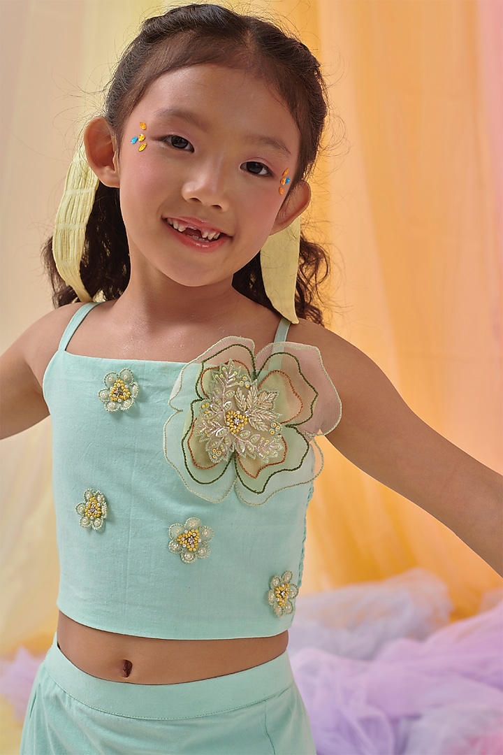 Forested Mint Organic Cotton Embroidered Co-Ord Set For Girls by ...