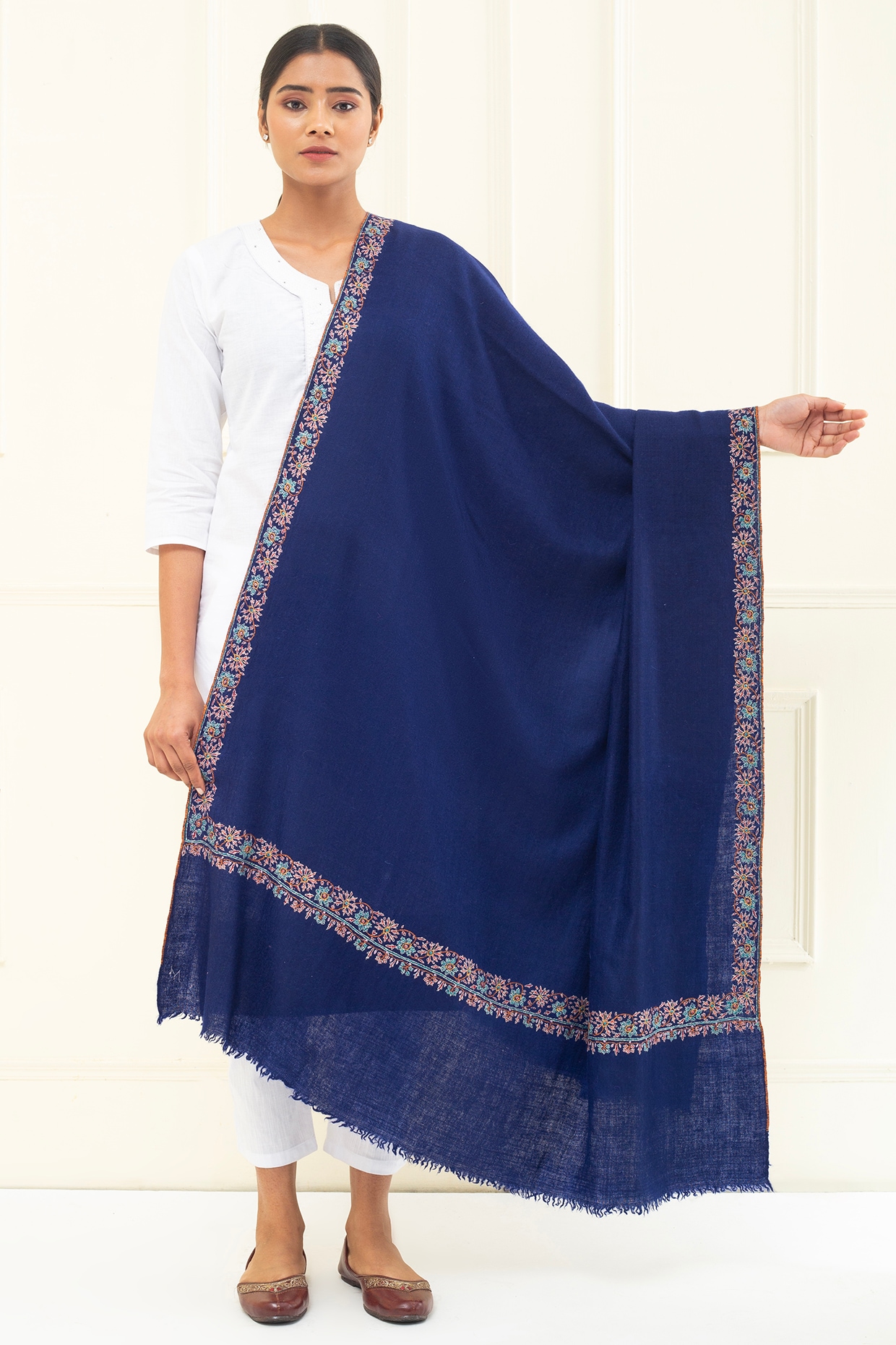 Peacock Blue Pashmina Hand Embroidered Shawl by Pashme`Ladakh at Pernia ...