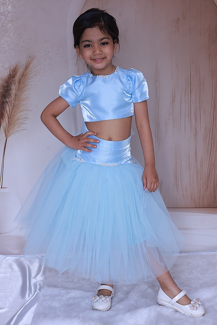 Sky Blue Net Hand Work Skirt Set For Girls by Little Loom at Pernia's ...