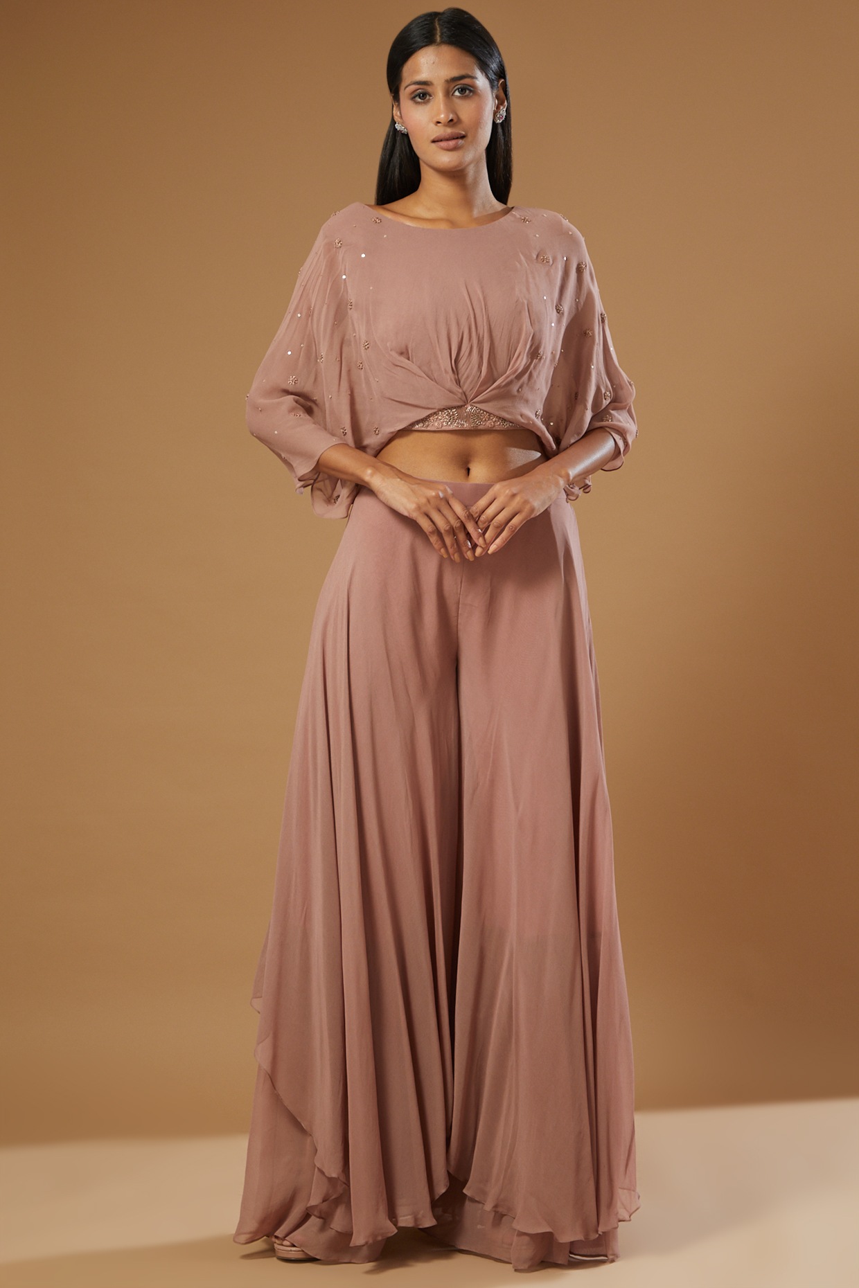 Nude Brown Georgette Co Ord Set By Label Muskan Agarwal At Pernias Pop