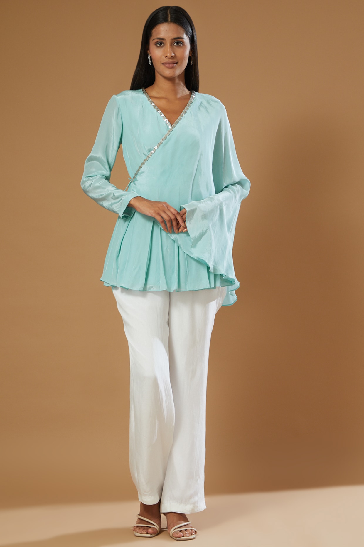 Baby Blue Crepe Angrakha Top by Label Muskan Agarwal at Pernia's Pop Up ...