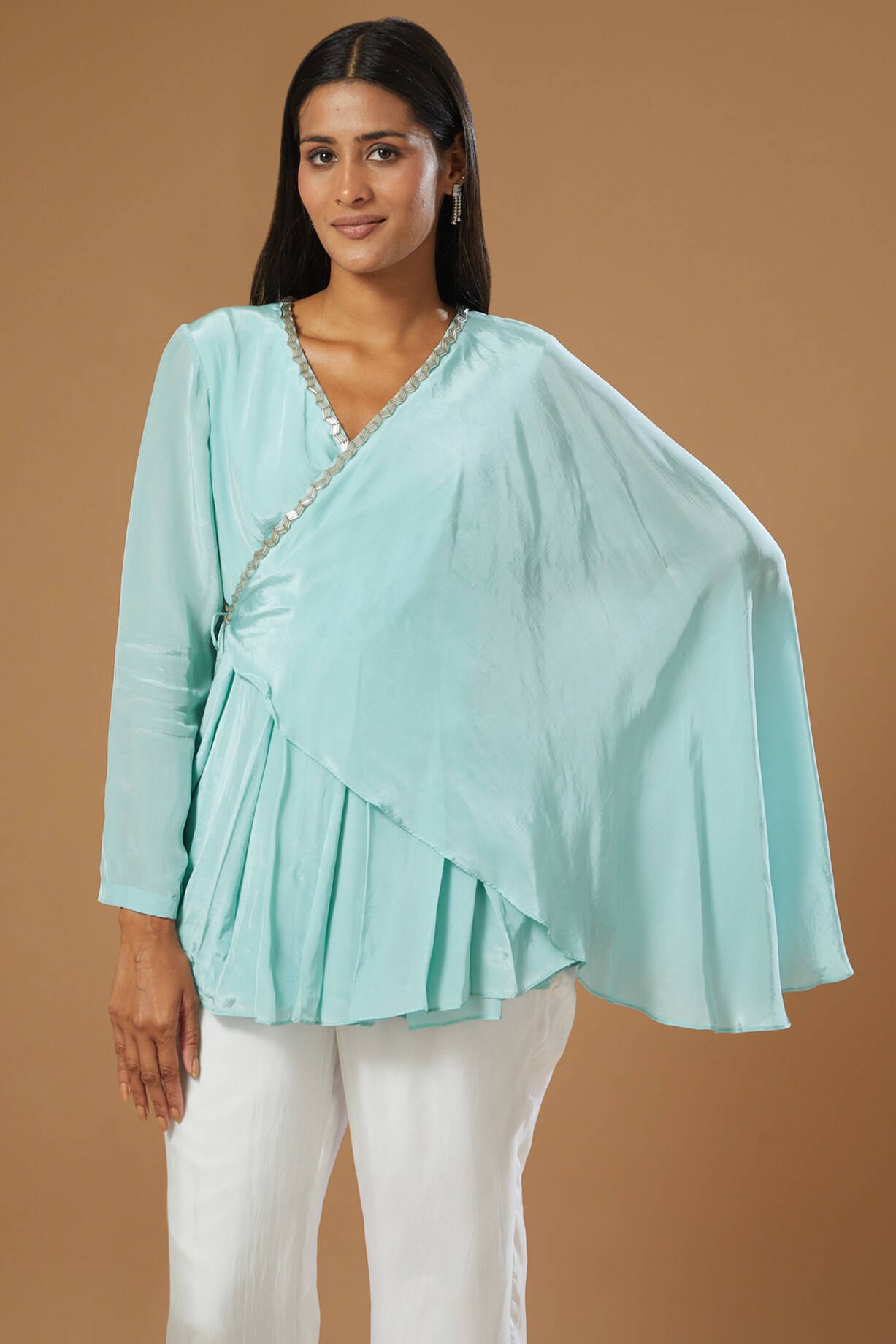 Baby Blue Crepe Angrakha Top by Label Muskan Agarwal at Pernia's Pop Up ...