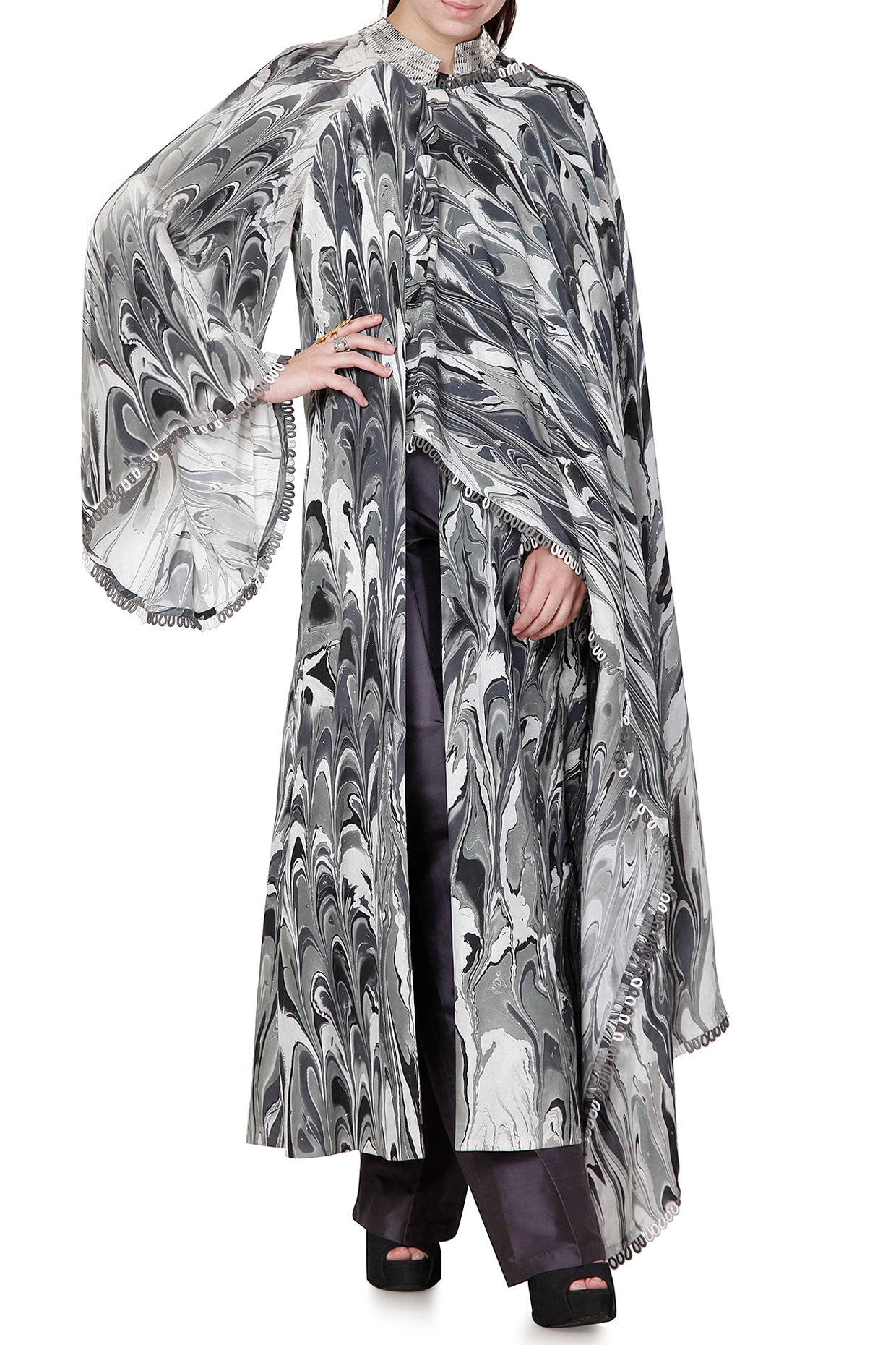 Black & Grey Embroidered Digital Print Jacket by Limerick By Abirr N ...