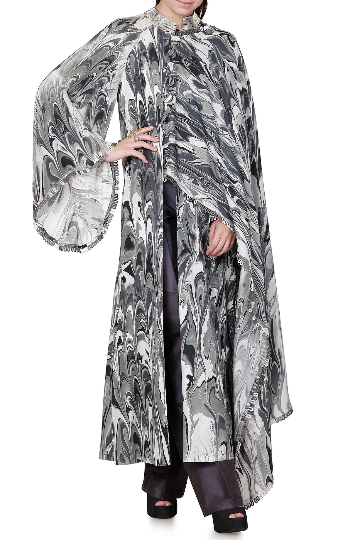 Black & Grey Embroidered Digital Print Jacket by Limerick By Abirr N ...