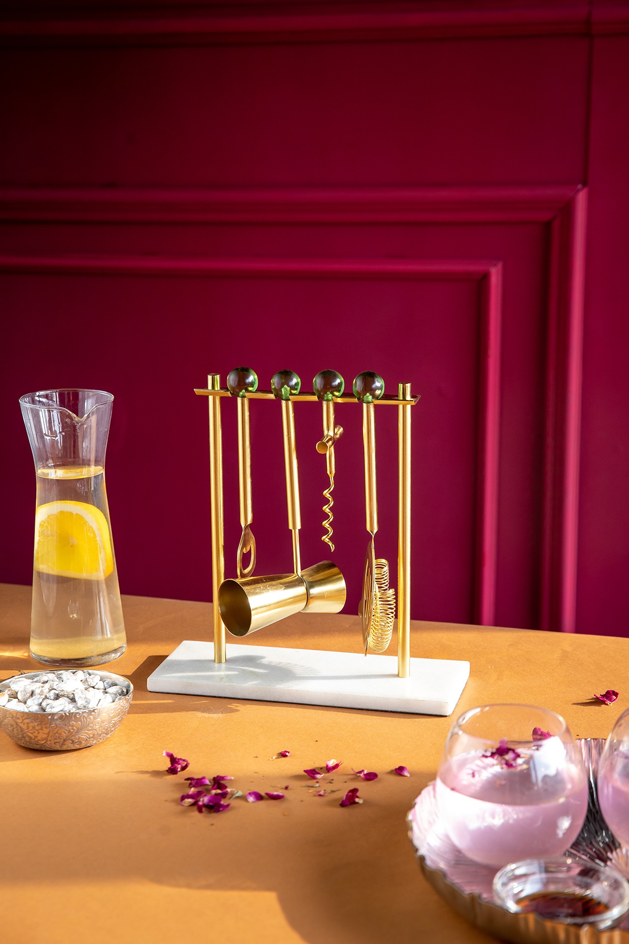 White Gold & Green Stainless Steel Bar Instrument (Set Of 5) by Logam ...