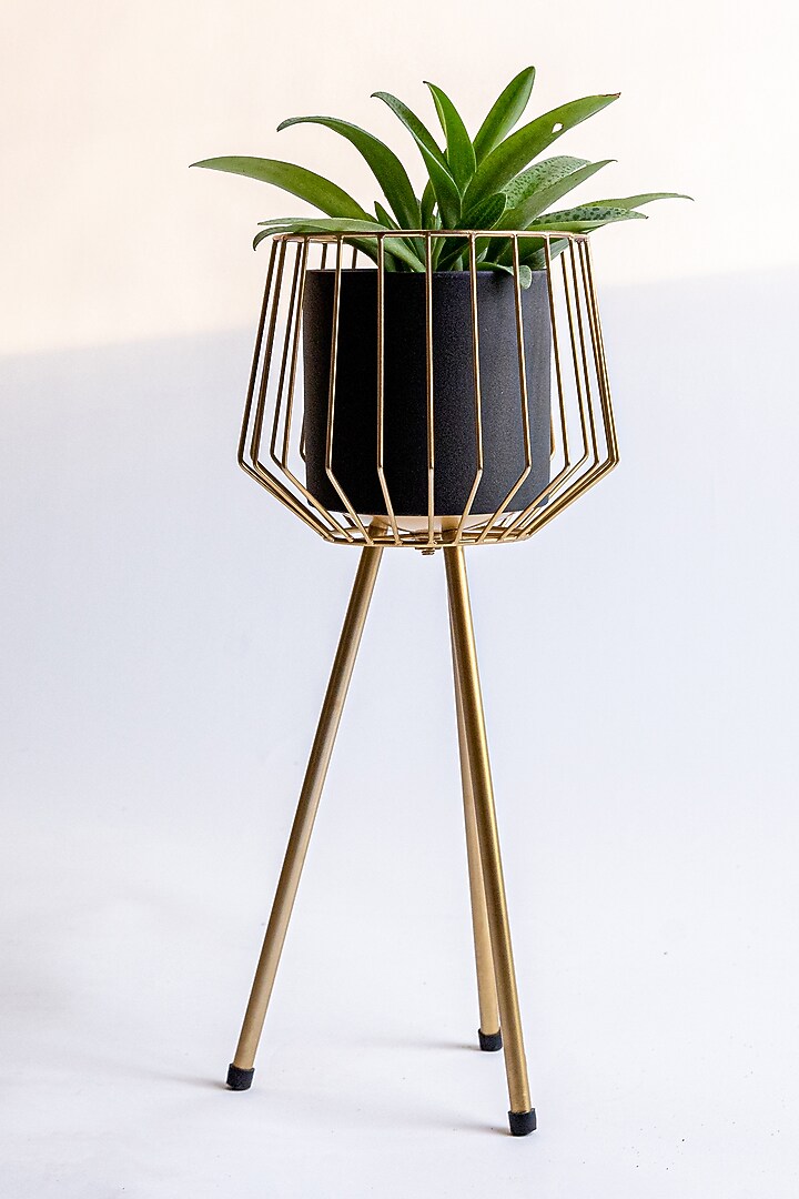 Black & Shiny Gold Mild Steel Planter by Logam at Pernia's Pop Up Shop 2025