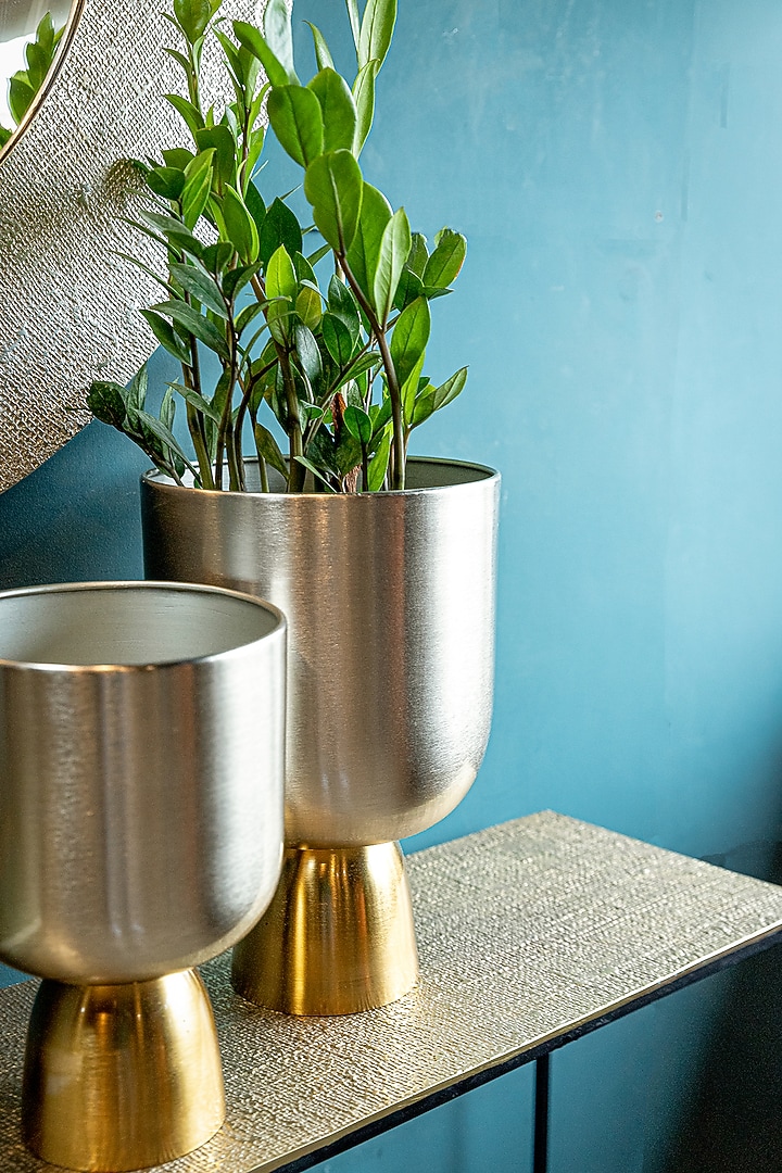 Nickel & Shiny Gold Mild Steel Planters (Set of 2) by Logam at Pernia's ...