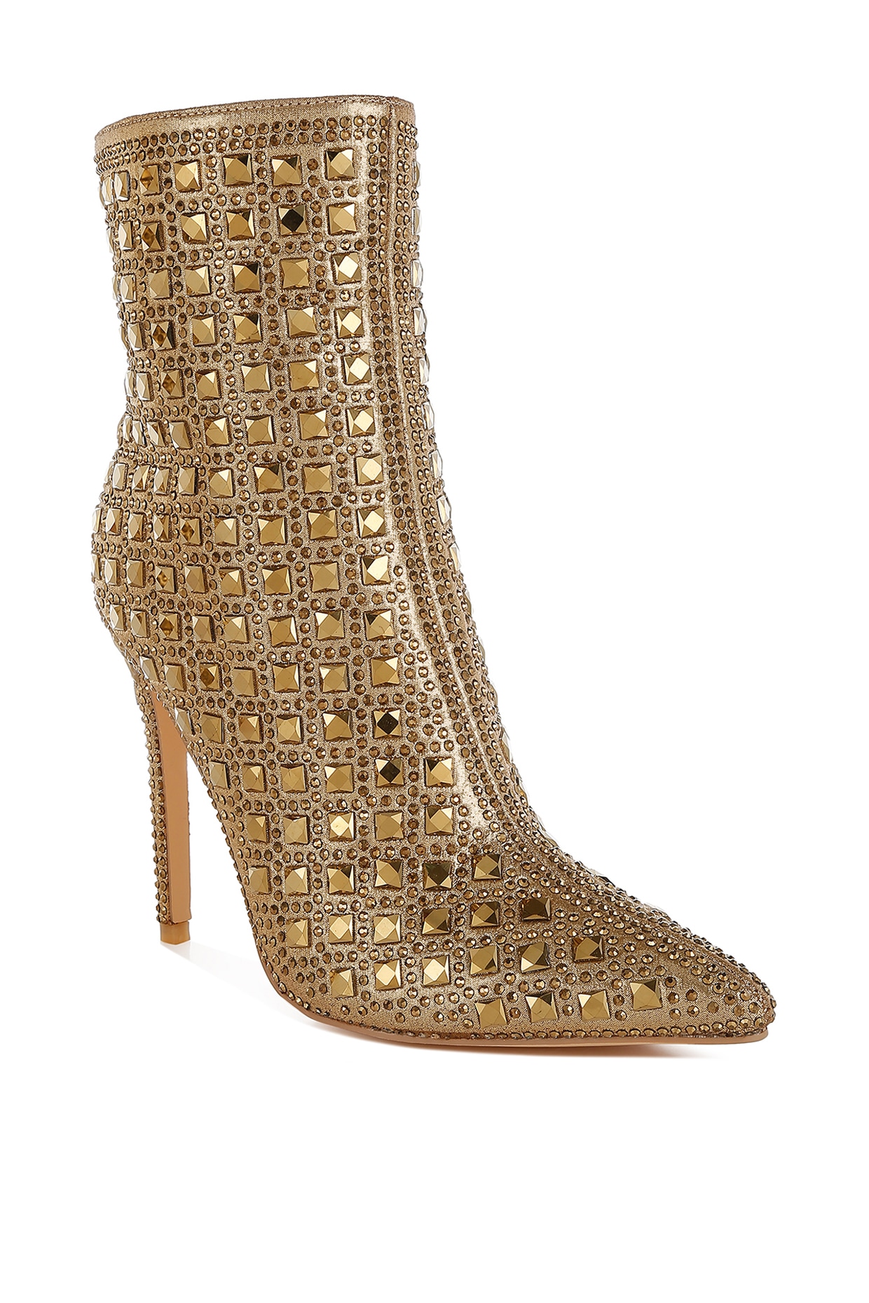 Gold Metallic Faux Leather Rhinestone Embellished Boots by London Rag ...