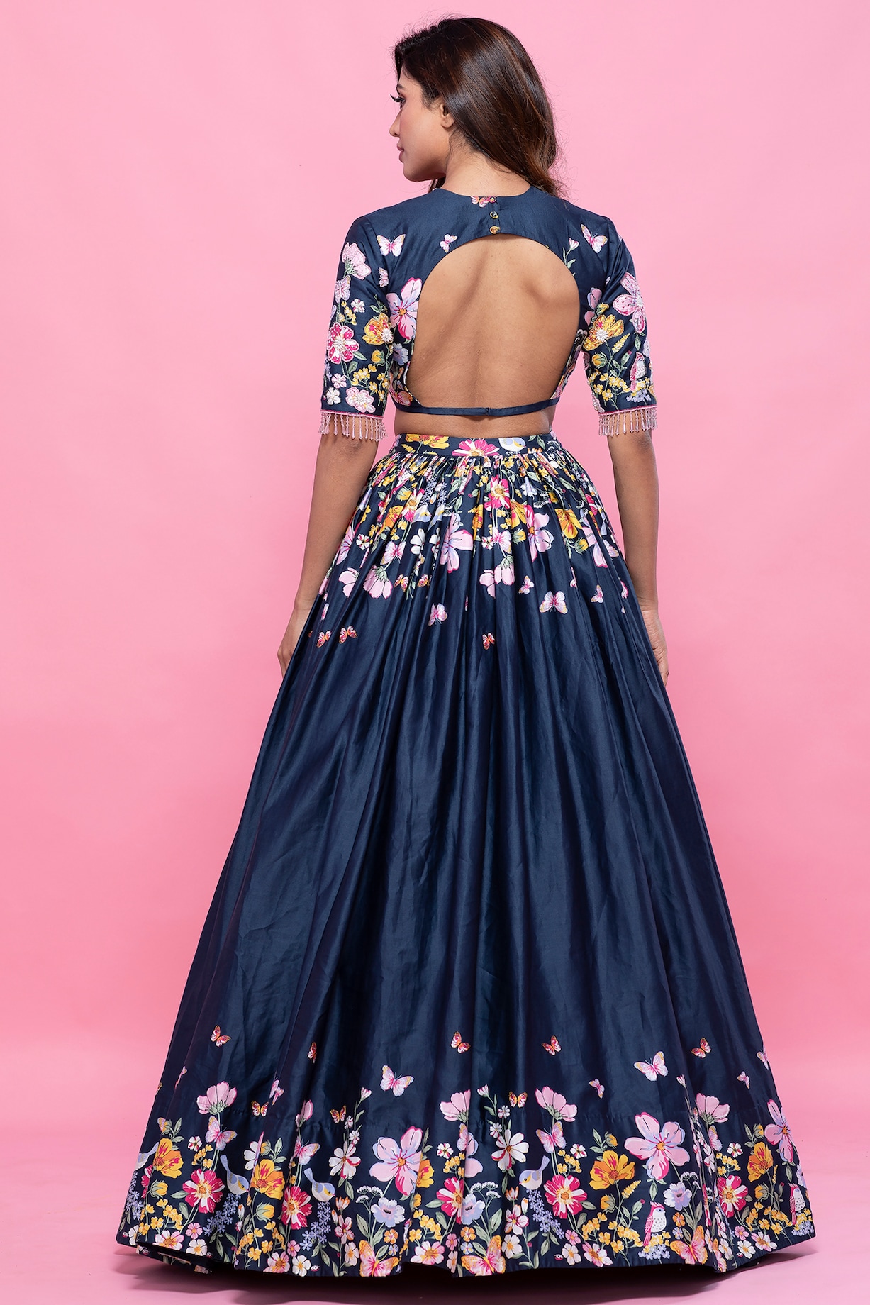 Blue Embroidered And Printed Wedding Lehenga Set By Label Priyanka Kar At