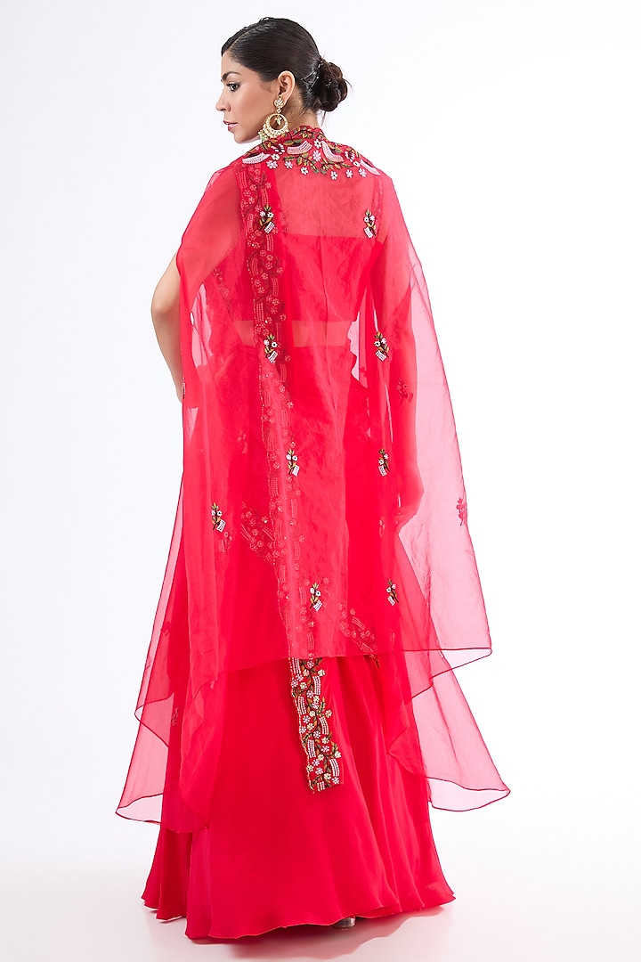 Red Crepe Hand Embroidered Draped Lehenga Set by LASHA at Pernia's Pop ...