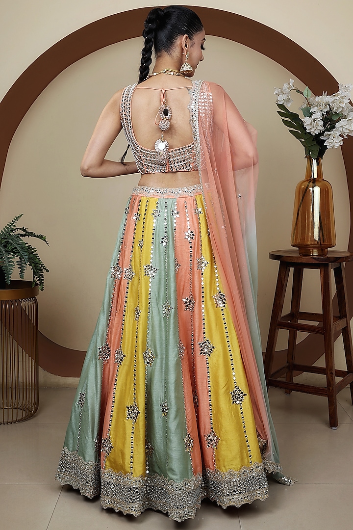 Multi-Colored Dola Silk & Net Mirror Embroidered Wedding Lehenga Set by ...