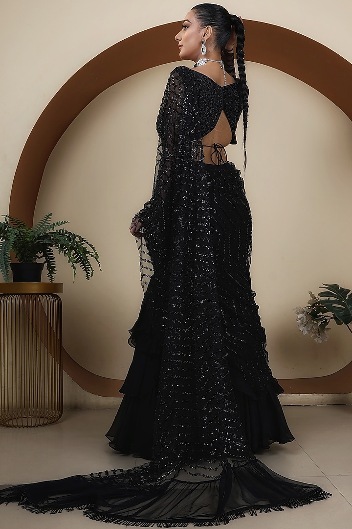 Black Organza Skirt Wedding Saree Set by LASHA at Pernia's Pop Up Shop 2026