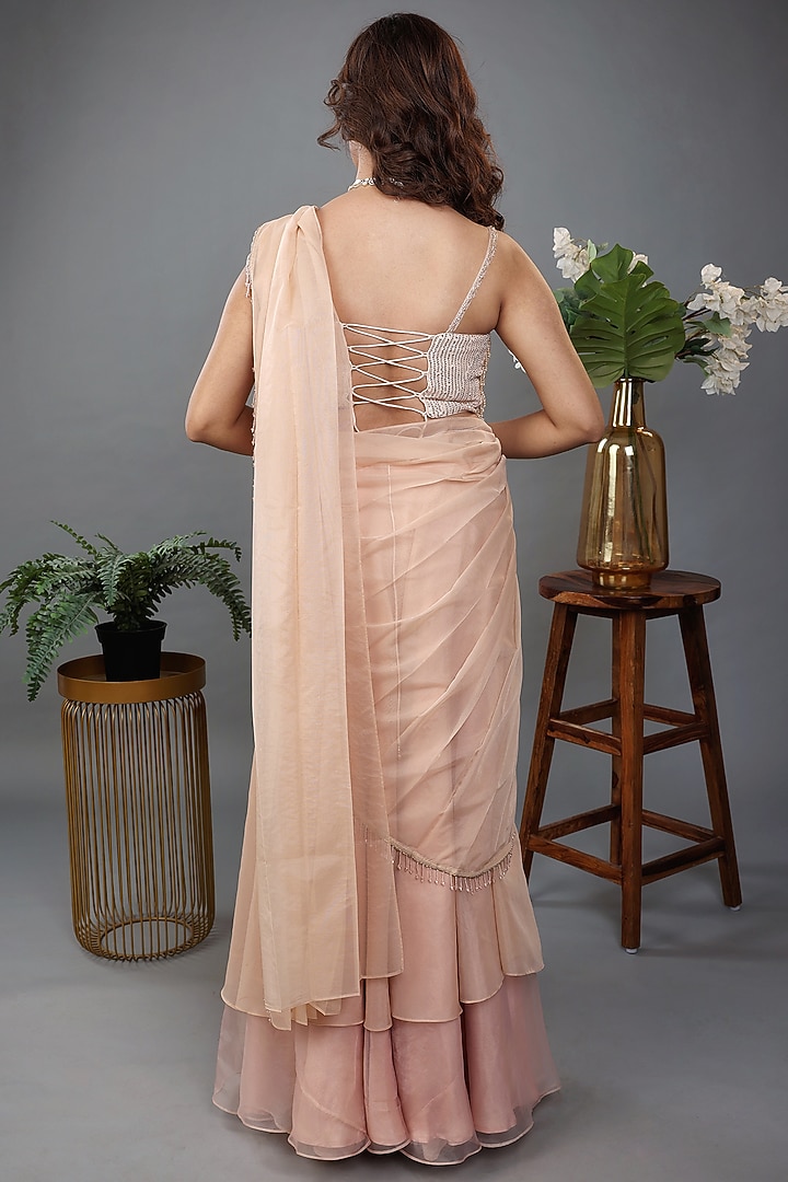 Peach Organza Pre-Draped Skirt Saree Set Design by LASHA at Pernia's ...