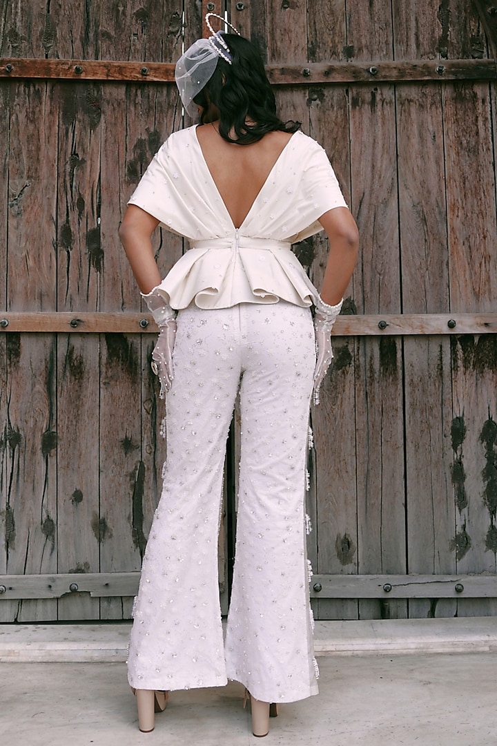 Ivory Silk & Net Paneled Co-Ord Set by LASHA at Pernia's Pop Up Shop 2026