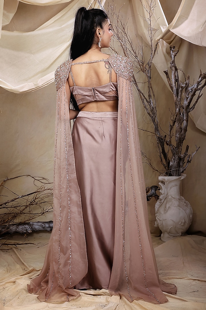 Mauve Italian Satin Sequins Hand Embroidered Cape Set by LASHA at ...