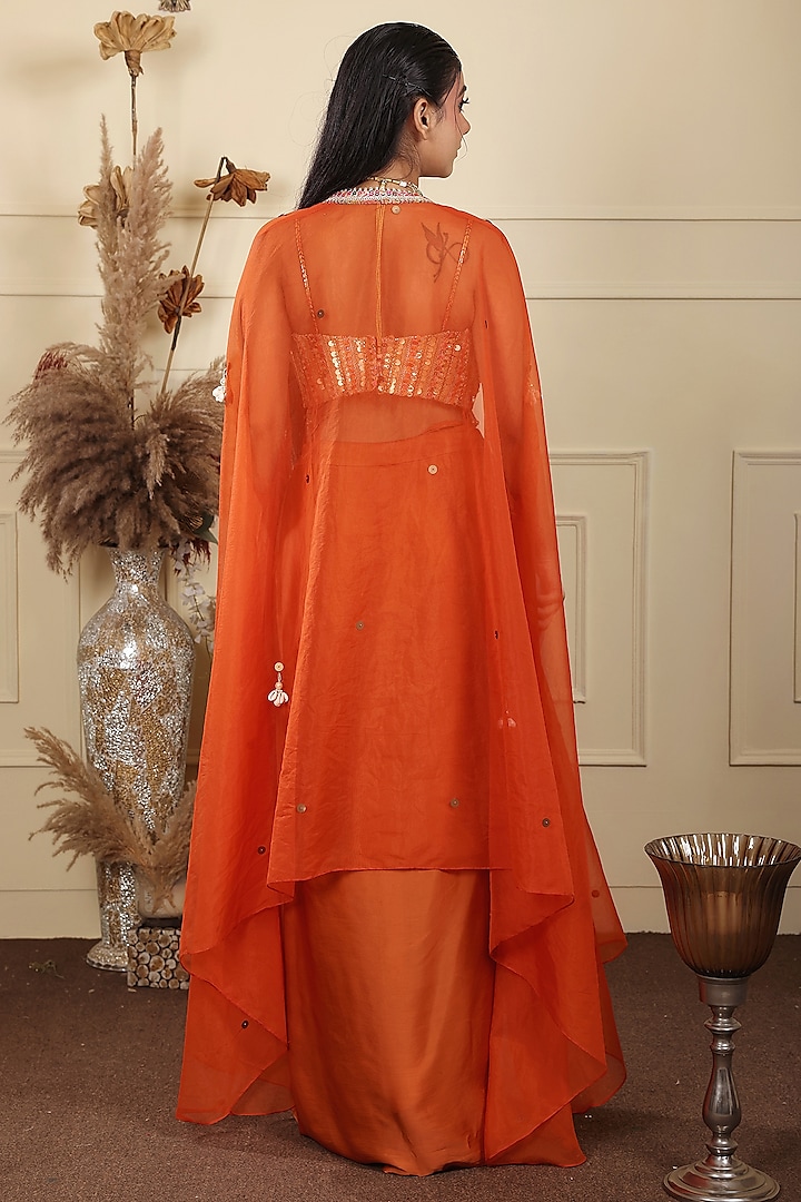 Orange Crepe & Organza Draped Skirt Set by LASHA at Pernia's Pop Up ...