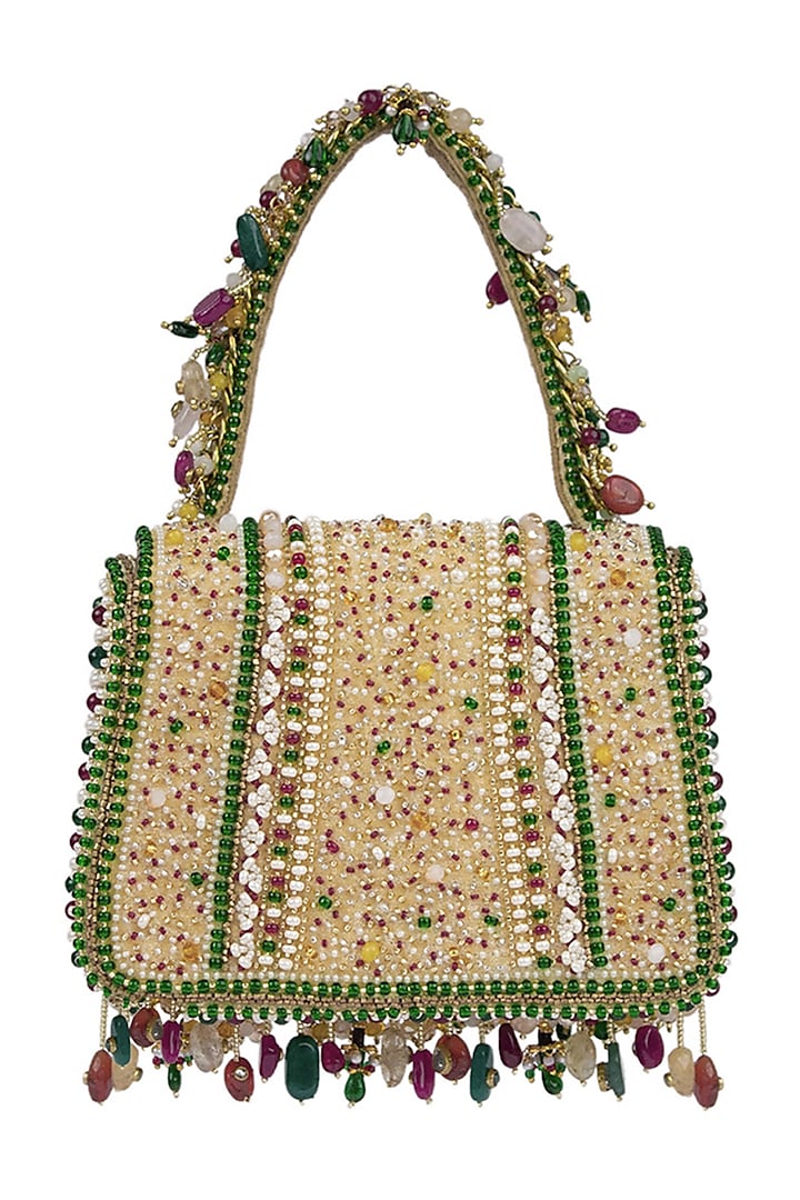 Ruby Red & Emerald Green Velvet Embellished Trapezium Clutch by ...