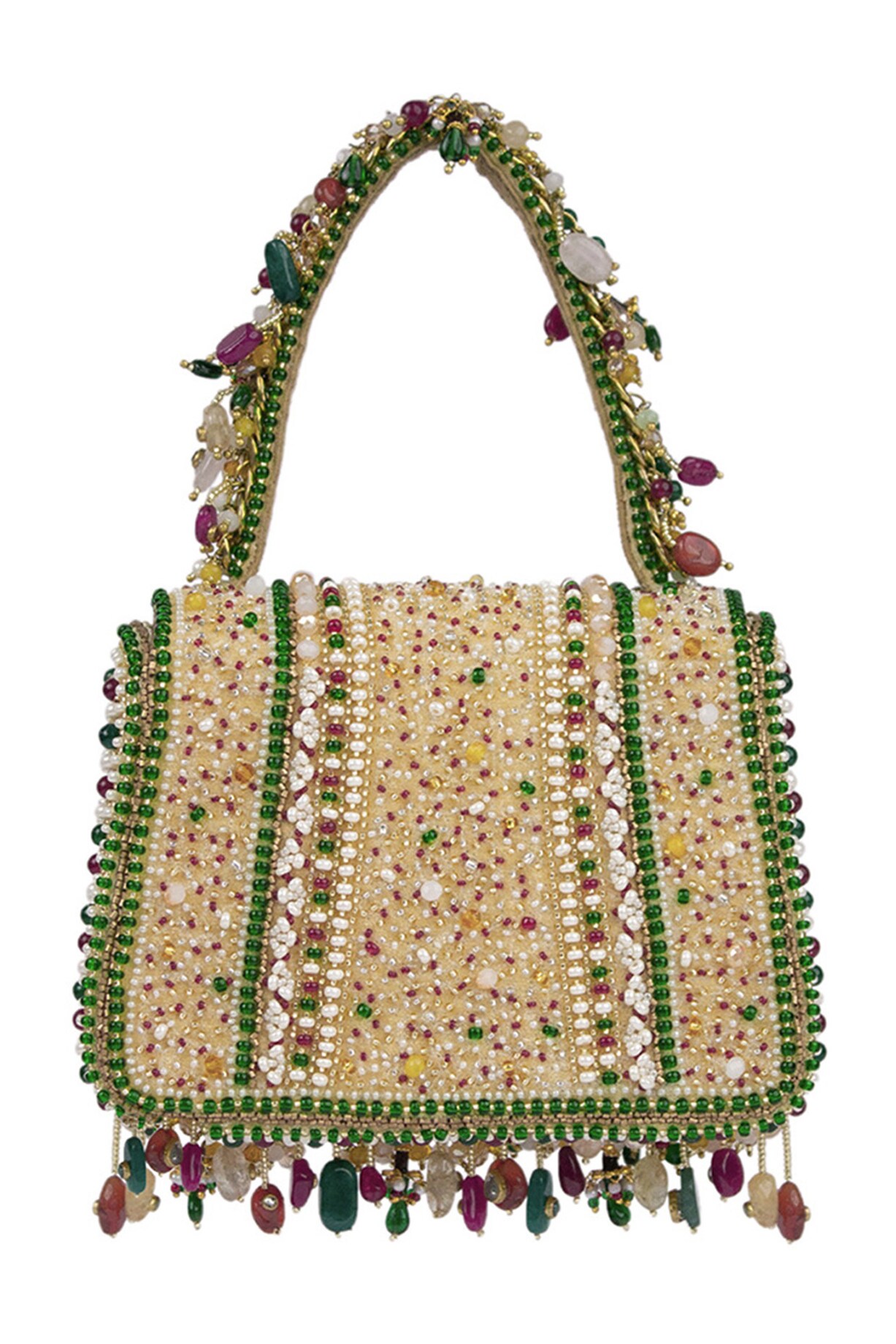 Ruby Red & Emerald Green Velvet Embellished Trapezium Clutch by ...