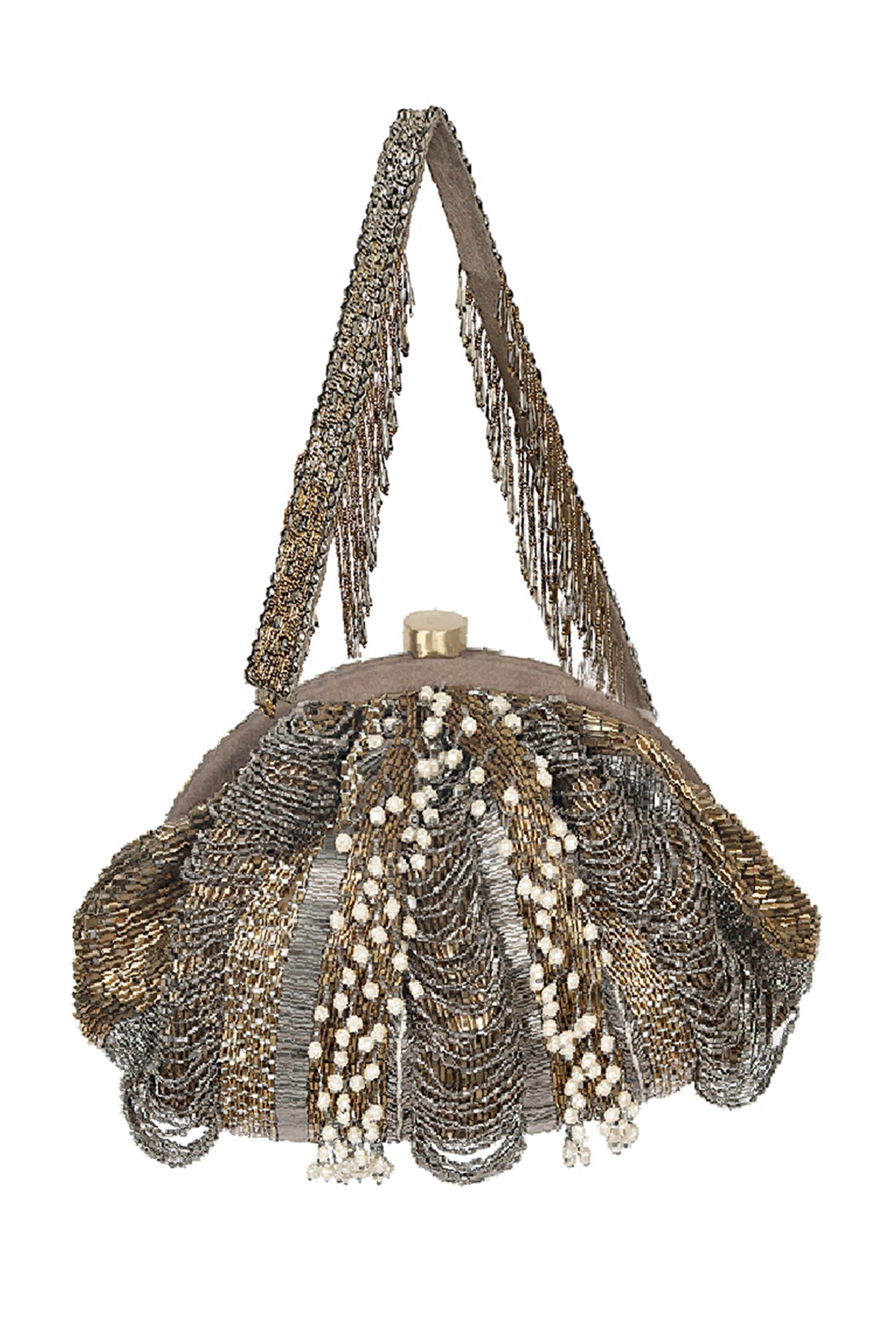 Antique Gold Embroidered Pouch With Tassels by Lovetobag at Pernia's ...